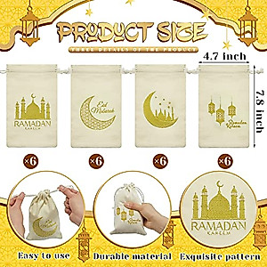 24 Pcs Ramadan Burlap Bags Eid Mubarak Goody Bags Linen Drawstring Gift Bags Islamic Gifts Small Drawstring Pouch Eid Goodie Bags for Muslim Eid Mubarak Party Decorations, 4.7 x 7.8 Inches/ 12 x 20 cm