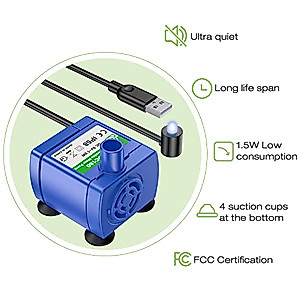 Vekonn Cat Water Fountain with Stainless Steel Top, 2.5L Pet Water Fountain with Led Light and Water Level Window