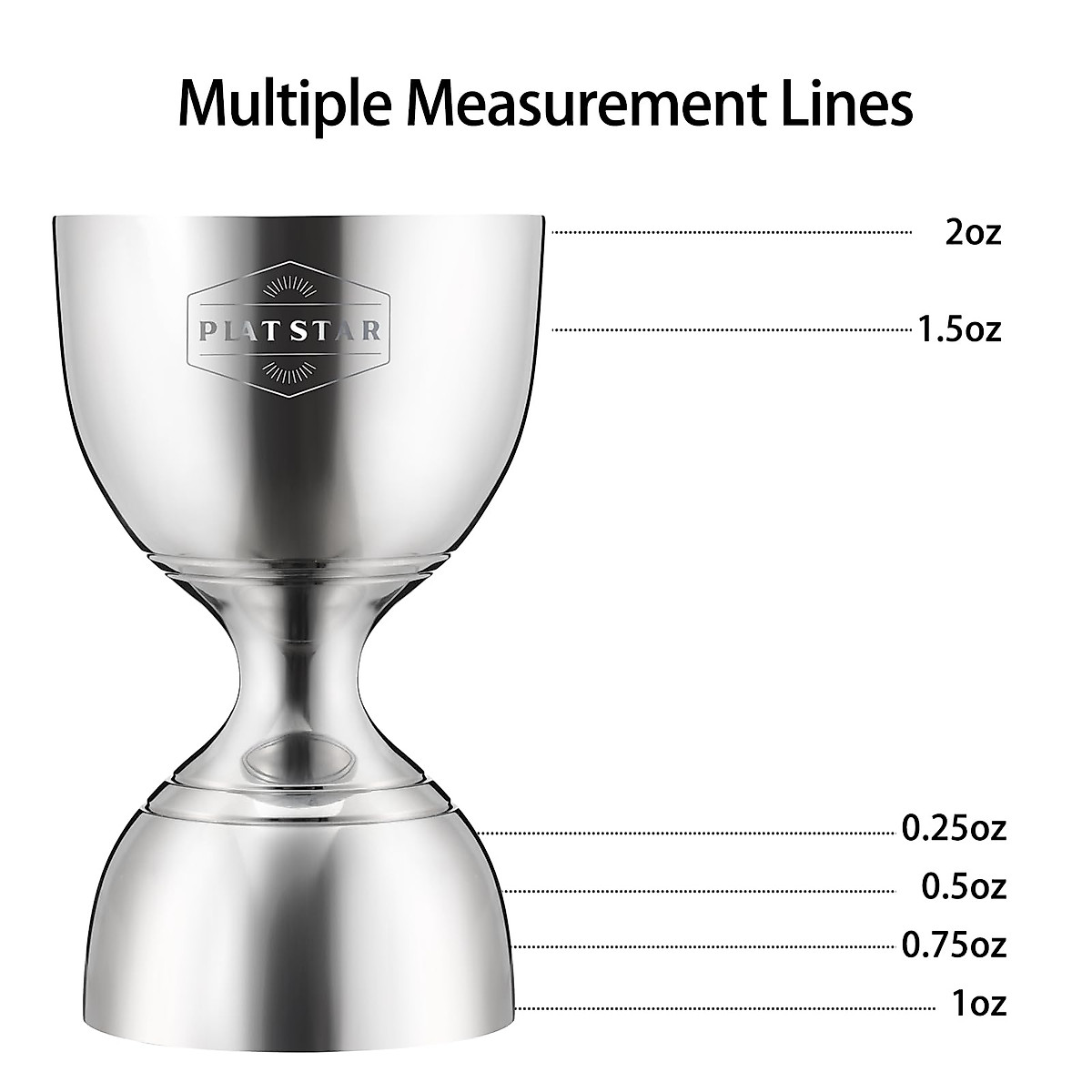 Plat Star Cocktail Measuring Jigger, Shot Measure Double Jigger with Measurements inside, Bar Jigger Liquor Alcohol Measuring, Bell Jigger for Bartending, 2 oz 1 oz Bartender Jigger Stainless Steel