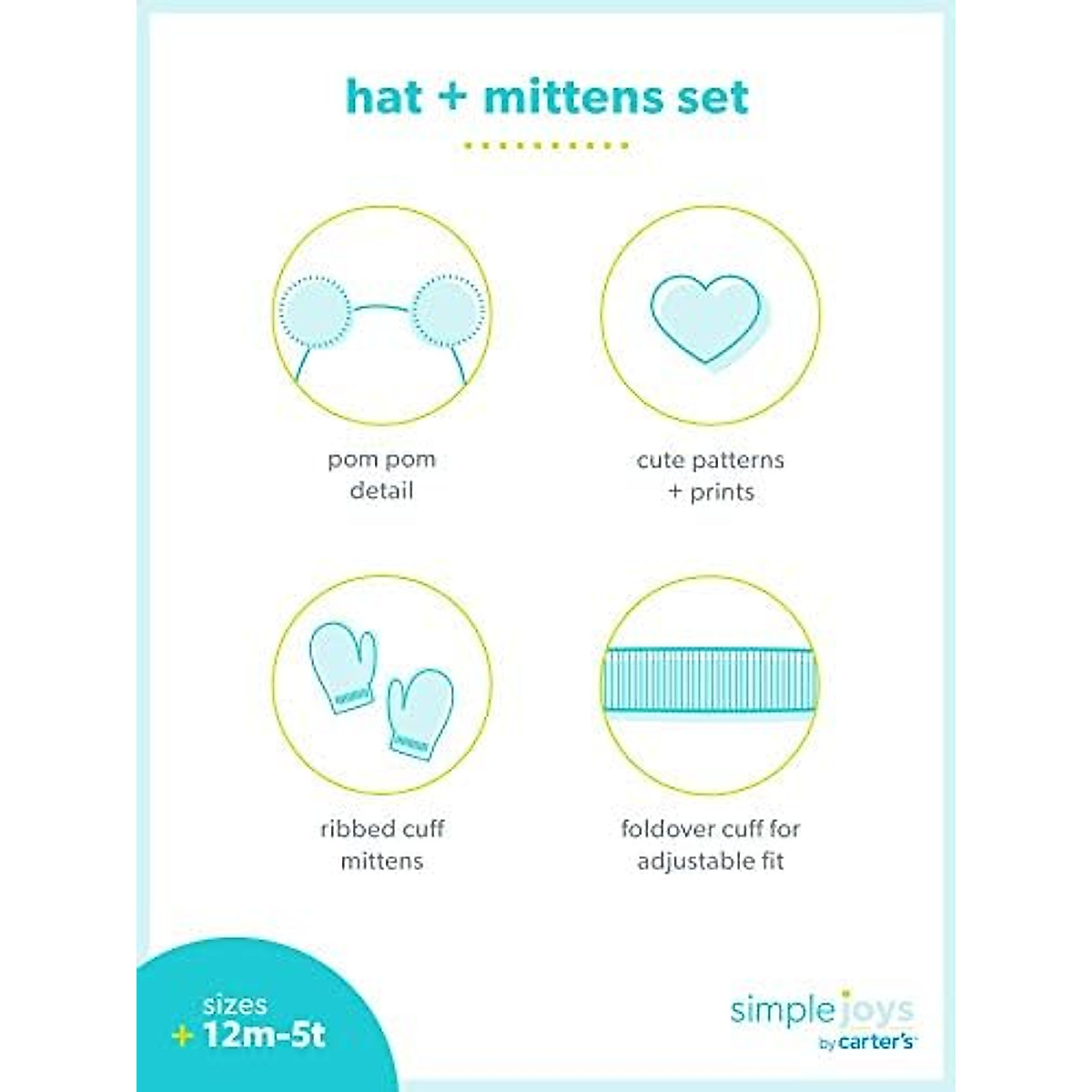 Simple Joys by Carter's Baby Hat and Mitten Set, Gold Glitter Print/Grey/Ivory, 12-24 Months
