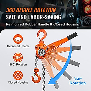Happybuy Manual Lever Chain Hoist, 1-1/2 Ton 3300 lbs Capacity 20 FT Come Along, G80 Galvanized Steel with Weston Double-Pawl Brake,Auto Chain Leading & 360° Rotation Hook, for Garage Factory Dock