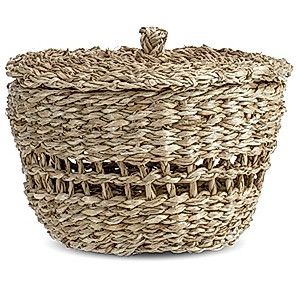 Red Co. 6” Small Decorative Round Natural Hand-Woven Seagrass Storage Basket with Lid