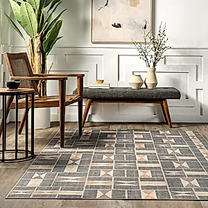 nuLOOM Gene Geometric Tile Machine Washable Area Rug, 6' 3" x 9', Blue