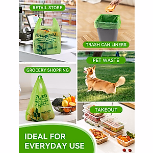 UMT Plastar 500 Count Recyclable Compostable 100% Biodegradable T-Shirt Bags, Eco-Friendly Grocery Shopping Bags, 11.5" x 6.25" x 21", 16 Mic