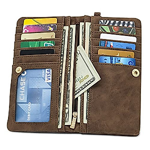 Women Vegan Leather Wallet Long Bifold Clutch Wallet for Women with Zipper Coin Pocket Purse (Coffee)