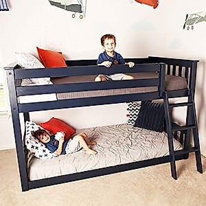 Max & Lily Low Bunk Bed, Twin-Over-Twin Wood Bed Frame For Kids, Blue