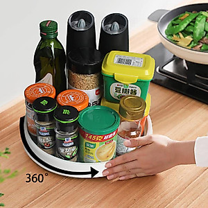 LUNKUIVY 4 Pack 10 Inch Non-Skid Lazy Susan Organizer, 360 Degree Rotating Round Spice Rack Lazy Susan Turntable for Cabinet, Refrigerator, Pantry and Toilet, Grey/White