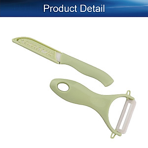 Auniwaig 3-Piece Green Kitchen Utensils, 6.30"x0.79" Ceramic Knife, 4.92"x3.15" Peeler, 7.48"x2.36" Cutting Board for Cutting Fruits Vegetables and Boneless Meat Small Set for Outdoor Camping