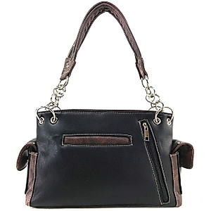 Zelris Longhorn Skull Embroidered Feather Cactus Design Women Conceal Carry CCW Shoulder Handbag Purse (Black)