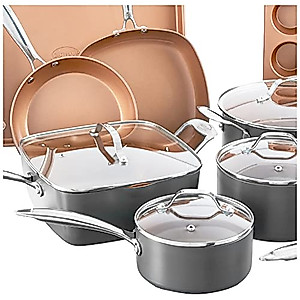 Gotham Steel Pro 20 Piece Pots & Pans Set | Hard Anodized Complete Cookware Set + Bakeware Set, Ultra Nonstick Ceramic Copper Coating, Chef Grade Quality, Metal Utensil Safe, Oven & Dishwasher Safe
