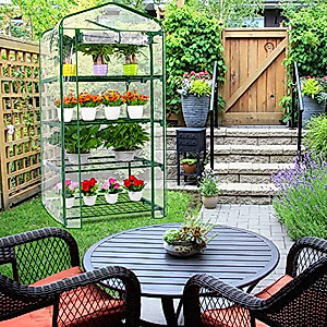 Mini Greenhouse for Plant Outdoors Indoor Seedlings,Portable Grow Greenhouse Tent Flower House Gardening Backyard (4-Tier House)