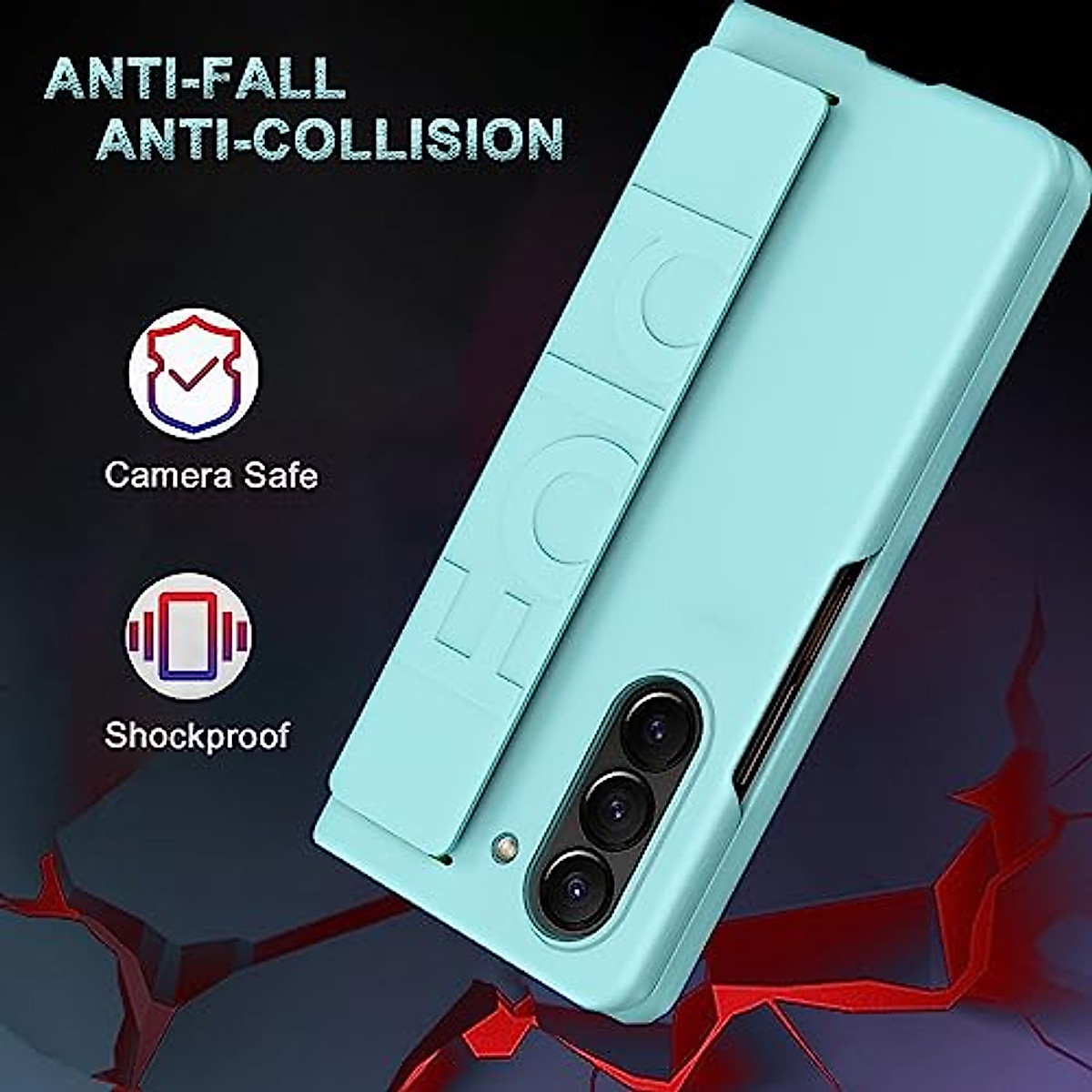NINKI Compatible Hand Strap Case for Samsung Galaxy Z Fold 5 Phone Case Women Men,Ultra Slim & Thin Shockproof Hard PC Matte Protective Case for Galaxy Z Fold 5 Strap Case,Samsung Z Fold 5 Cover Blue