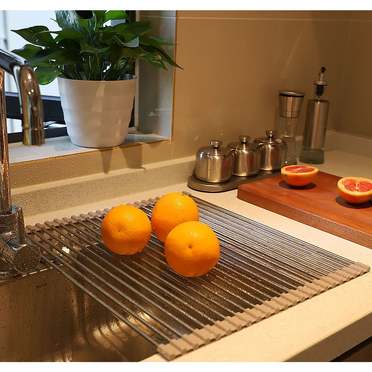 ALIMART Roll up Dish Drying Rack Over The Sink Rolling Drainer Foldable for Kitchen Counter RV Trailers (17.8 inch X15.8 , Black)