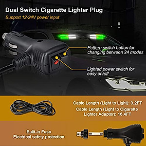 Lattofigy 2 in 1 Dash Emergency Strobe Lights 2x14 inch 24LED Safety Hazard Warning lights Interior Front/Rear Windshield Deck Split Light Bar for Car Truck Vehicles (Green/White)