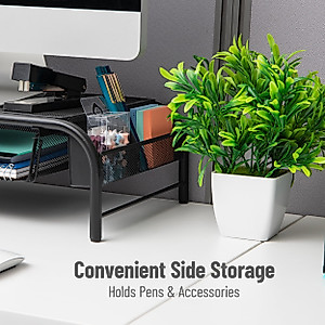 Mind Reader Monitor Stand, Ventilated Laptop Riser, Paper Tray, Storage, Office, Metal Mesh, 20"L x 11.5"W x 5.5"H, Black