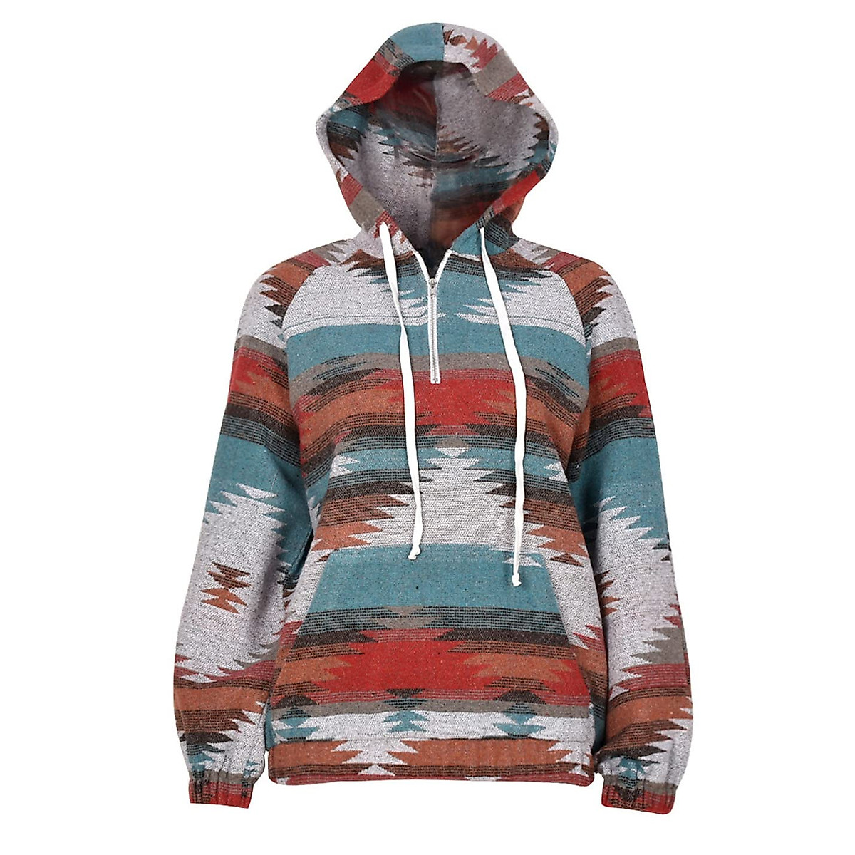 COWOKA Women's Aztec Print Pattern Western Ethnic Half Zip Long Sleeve Pullover Hoodie Sweatshirt Red L