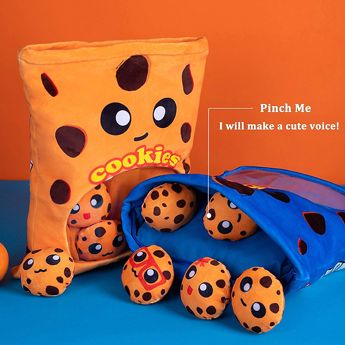 Nenalayo Plushies Doll a Bag of Cookie Toy Stuffed Soft Snack Pillow Plush Yummy Food Toy for Birthday Gift, Stuffed Toy Game Pillow Cushion Gift for Kids (Blue)