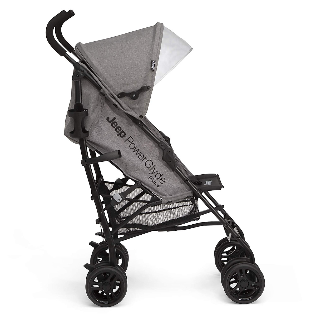 Jeep PowerGlyde Plus Stroller by Delta Children Lightweight Travel Stroller with Smoothest Ride, Aluminum Frame, 4-Position Recline, Extra Large Storage Basket, Grey