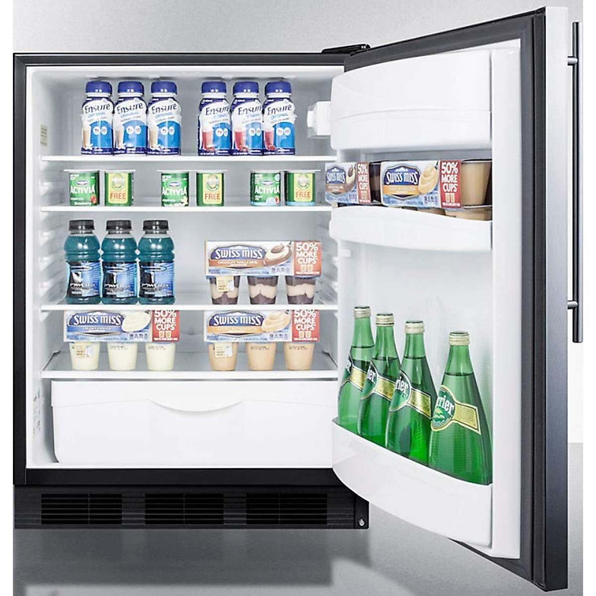 Summit Appliance FF6BKSSHV Freestanding Counter Height All-refrigerator for General Purpose Use with Auto Defrost, Stainless Steel Wrapped Door, Professional Thin Handle and Black Cabinet