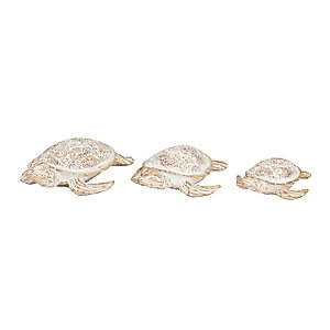 Deco 79 Polystone Turtle Decorative Sculpture Home Decor Statues, Set of 3 Accent Figurines 9", 8", 7"W, Beige