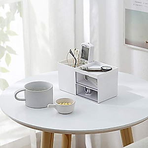 YOSCO Desktop Storage Organizer Mini Box for Office Supplies Container Pen Holder for Desk Cute Pencil Cup Pot Makeup Brush Holder (White)