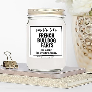 You Nique Designs French Bulldog Candle, 8 Oz, French Bulldog, Frenchie Dad Gifts for Men Women, French Bull Dog Candle, White All Natural Soy Vegan Aromatherapy Candles (Lavender & Vanilla)