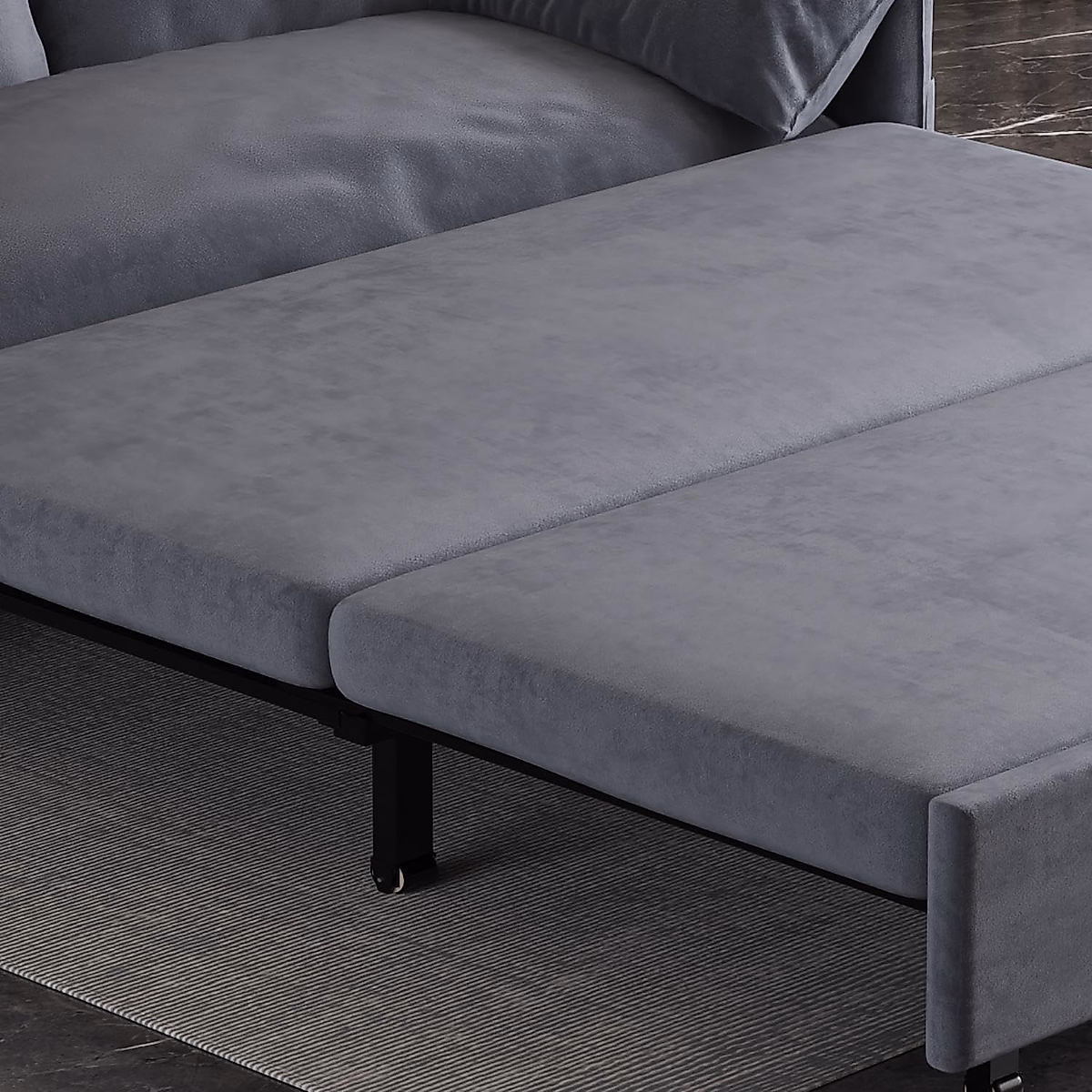 Harper & Bright Designs 63.8" Pull Out Sofa Bed, 3-in-1 Convertible Sleeper Sofa with Side Storage, Multi-Functional Velvet Loveseat Bed for Living Room/Bedroom/Apartment/Office, Dark Grey