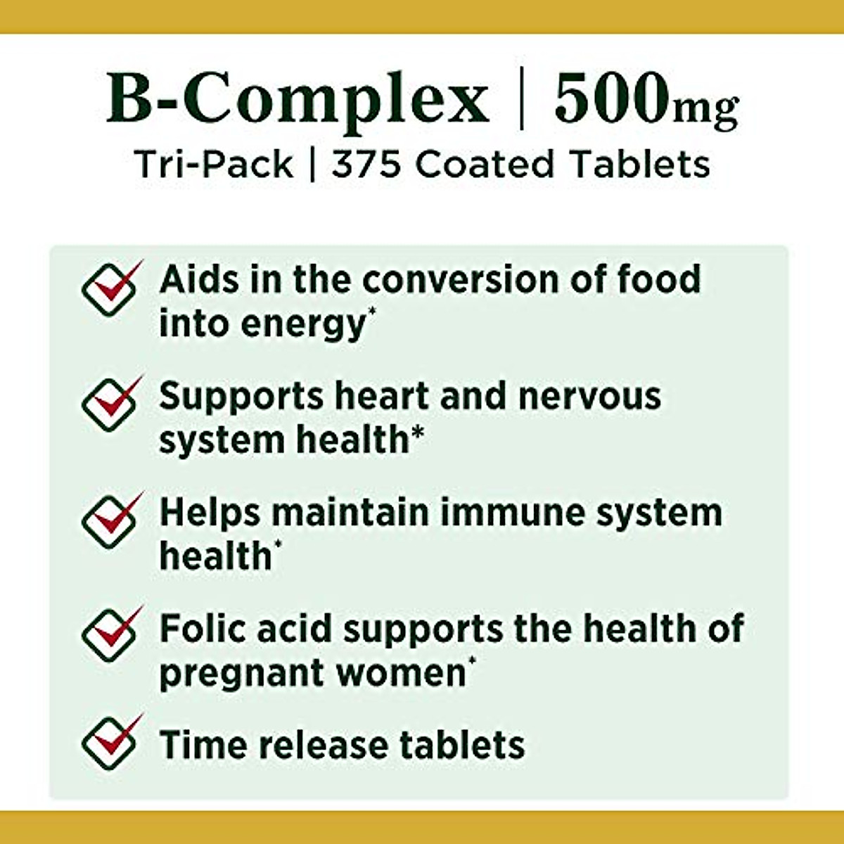 Vitamin B-Complex by Nature's Bounty, Time Released Vitamin Supplement w/ Folic Acid Plus Vitamin C, Supports Energy Metabolism and Nervous System Health, 125 Tablets (Pack of 3)