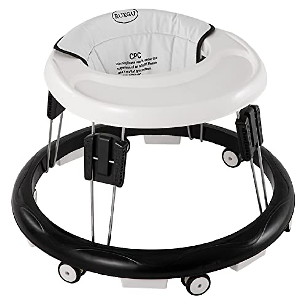 LANGYI Foldable Baby Walker with Safety Slider , The Oldschool Round Shape Baby Walker, Suitable for All terrains, Babies (6-18 Months) (White)