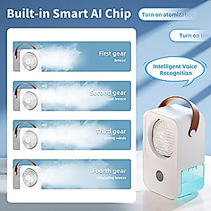 AEMEXT Small Portable Air Conditioner Cooling Fan with Voice Control Mini Evaporative Air Cooler with Humidifier 4000mAh Rechargeable Battery Operated Mini Ac Unit for Room Bedroom Office Desk Camping