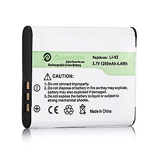 Powerextra 2X D-LI92 Battery & Charger Compatible with Olympus LI-50B, Pentax D-LI92, Ricoh Pentax Optio I-10 RZ10 RZ18 WG-1, WG-2, WG-2GPS, WG-3, WG-3GPS, WG-4, WG-4GPS, WG-5GP, SWG-10, WG-30W, X70