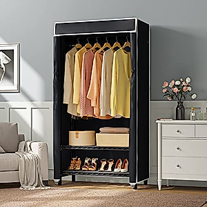 VIPEK V1S 3 Tiers Garment Racks with Cover Clothing Rack for Hanging Clothes Free Standing Wardrobe Closet for Small Spaces Heavy Duty Clothes Rack, Black Rack with Black Oxford Fabric Cover