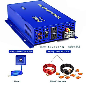 XYZ INVT 3000W Pure Sine Wave Inverter Power Inverter 48V DC to AC 120V 110V with 15ft Remote, Surge 6000w, 48 Volt Power Inverter for Off Grid Solar Power System. (3000W48V Remote)