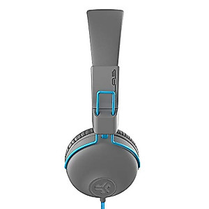 JLab Studio On-Ear Headphones | Wired Headphones | Tangle Free Cord | Ultra-Plush Faux Leather with Cloud Foam Cushions | 40mm Neodymium Drivers with C3 Sound | Gray/Blue