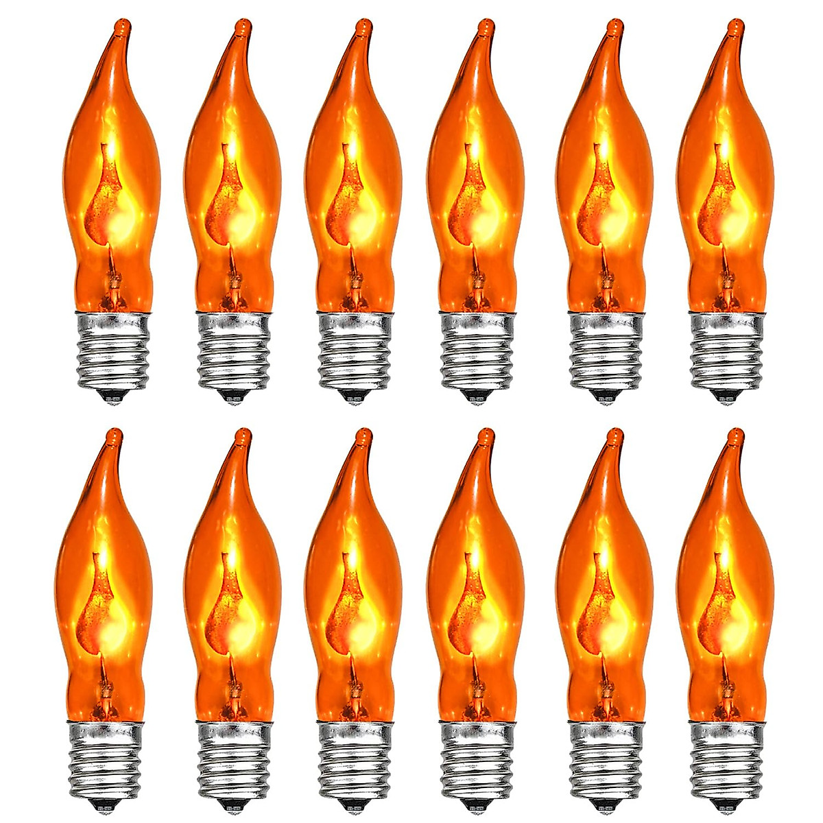 PASUTO 12 Pack C7 Flickering Flame Light Bulbs Orange Flame Light Bulbs - E12 Flickering Flame Bulb, Ideal as Christmas Halloween Candle Light Bulbs & Replacement Bulbs for String Lights,1W, 120V