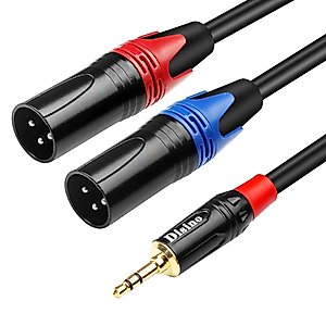 Disino 1/8 Inch to Dual XLR Male Y-Splitter Cable,Unbalanced 3.5mm Mini Jack TRS Stereo Aux to Double Male XLR Adapter Interconnect Breakout Patch Cord - 3.3 Feet/1 Meter