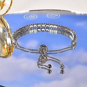 Adjustable Tennis Bracelet for Women Cubic Zirconia Wedding Bridal Bracelet Silver Gold Dainty Bracelet Jewelry Gift for Girlfriends Bridesmaids Mom Sister
