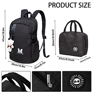 HengQiYu Boys and Girls Insulated Lunch Bag Set Backpack, Youth School Backpack, Children's Backpack, Laptop Backpack (Black)