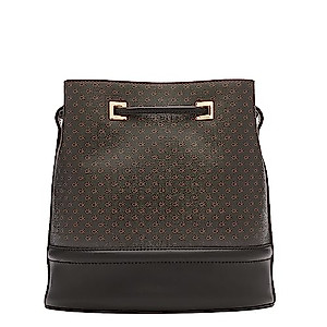 Calvin Klein Women's Ash Crossbody Bag – Vegan Leather, Monogram, 2 Pockets, Brown/Khaki/Black, One Size