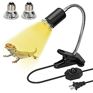 AngleKai Reptile Heat Lamp, 50W Adjustable Turtle Heating Light for Lizard Reptile Included 2 UVA UVB Bulb Baking Lamp (E27, 110V) (Black)