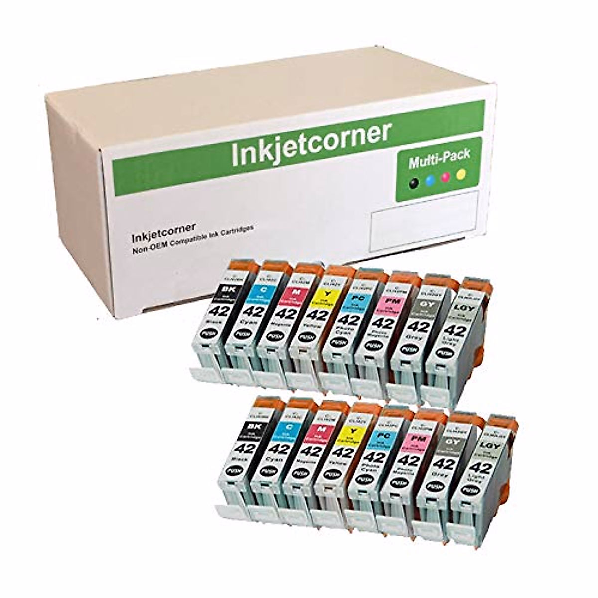 Inkjetcorner Compatible Ink Cartridges Replacement for CLI-42 CLI42 for use with Series Pro-100 (2 Black, 2 Cyan, 2 Magenta, 2 Yellow, 2 Photo Cyan, 2 Photo Magenta, 2 Gray, 2 Light Gray, 16-Pack)