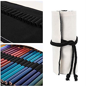 Canvas Roll up Pencil Pen Holder Case, 48 Slots Large Capacity Artist Paint Brushes Organize Pouch (Beige)