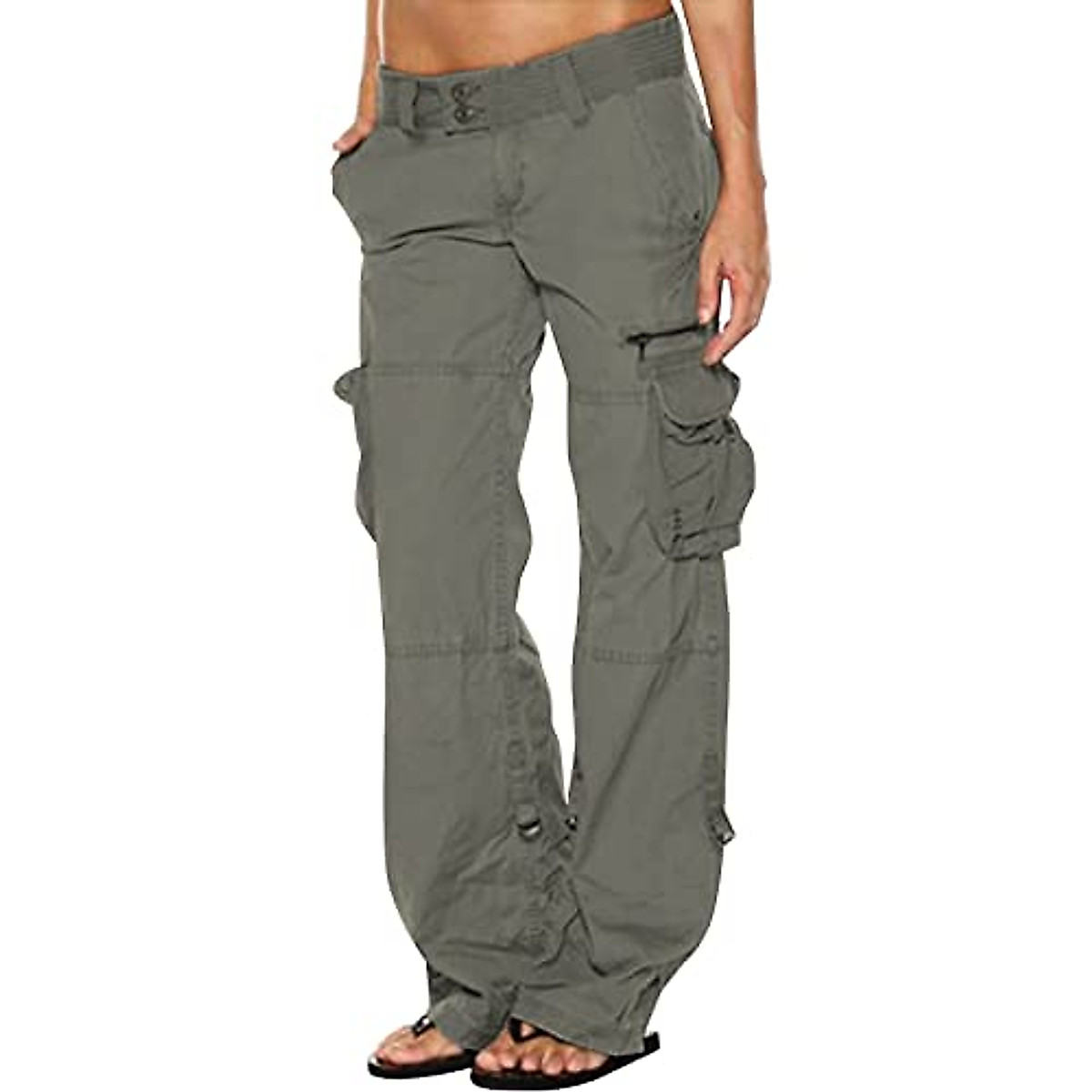 SMIDOW Baggy Parachute Pants for Women Low Rise Wide Leg Cargo Pant Military Army Combat Work Trousers with Pockets