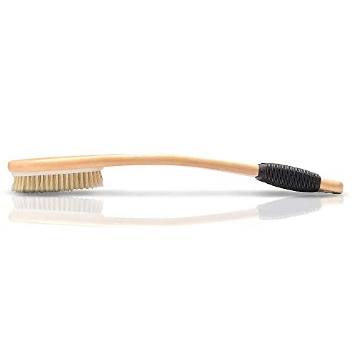 OWIIZI Bath Brush Wooden Curved Long Handle Antiskid Body Shower Brush for Exfoliating, Natural Bristle Back Scrubber for Shower Use Wet or Dry