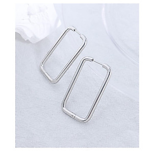 18K White Gold Plated Silver Big Rectangle Hoop Earrings for Women Stainless Steel Hypoallergenic for Sensitive Ears Large Geometric Huggie Hoops Dangle Drop Fashion Minimalist Jewelry 40mm