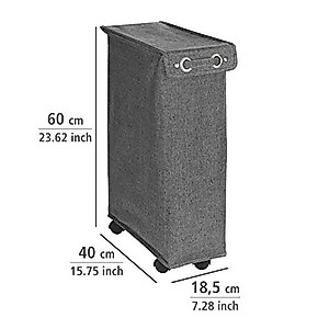 WENKO Slim Laundry Basket with Wheels, Thin Laundry Hamper, Rolling Laundry Bin with Lid, Space Saving Narrow Laundry Hamper for dirty Clothes Storage, 23.6 x 15.8 x 7.3 in, Gray