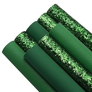 David accessories 8pcs/Set 7.7" x 12.9" (20 cm x 33 cm) Green Color Series Faux Leather Sheets Glitter Mixed Synthetic Leather Sheets Bundles for Leather Earrings Bows Making (Green)