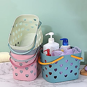 Portable Plastic Shower Caddy Baskets, Standing Storage Organizer Bins, Shower Caddy Tote Bag with Handles, Hollow Cleaning Caddy with Holes for Bathroom, College Dorm, Kitchen, Home - Heart Blue