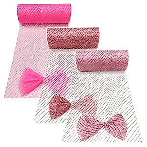 Glitter Wavy Tulle Fabric 3 Rolls 6 Inch by 30 Yards Total Sparkle Mesh Netting Fabric Ribbon Spool for Wedding Birthday Party Baby Shower Decorations DIY Tutus Petticoat Tulle Skirt Table Skirt