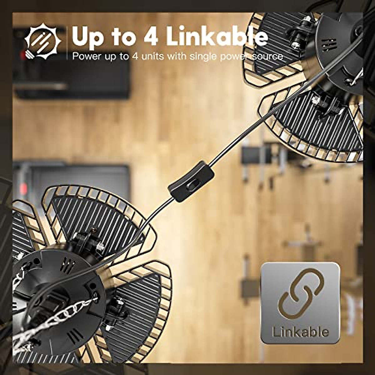 FREELICHT 4 Pack LED Garage Lights with Plug, 90W 9000LM Hanging Deformable Garage Ceiling Lighting 6500K with 4+1 Adjustable Panels, Corded Linkable Shop Light for Basement, Barn, Workbench